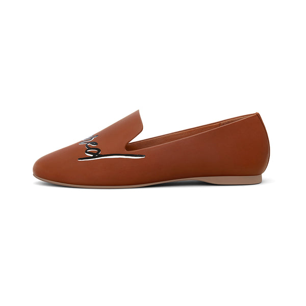 Empowered Hand Painted Brown Leather Flats Birdies