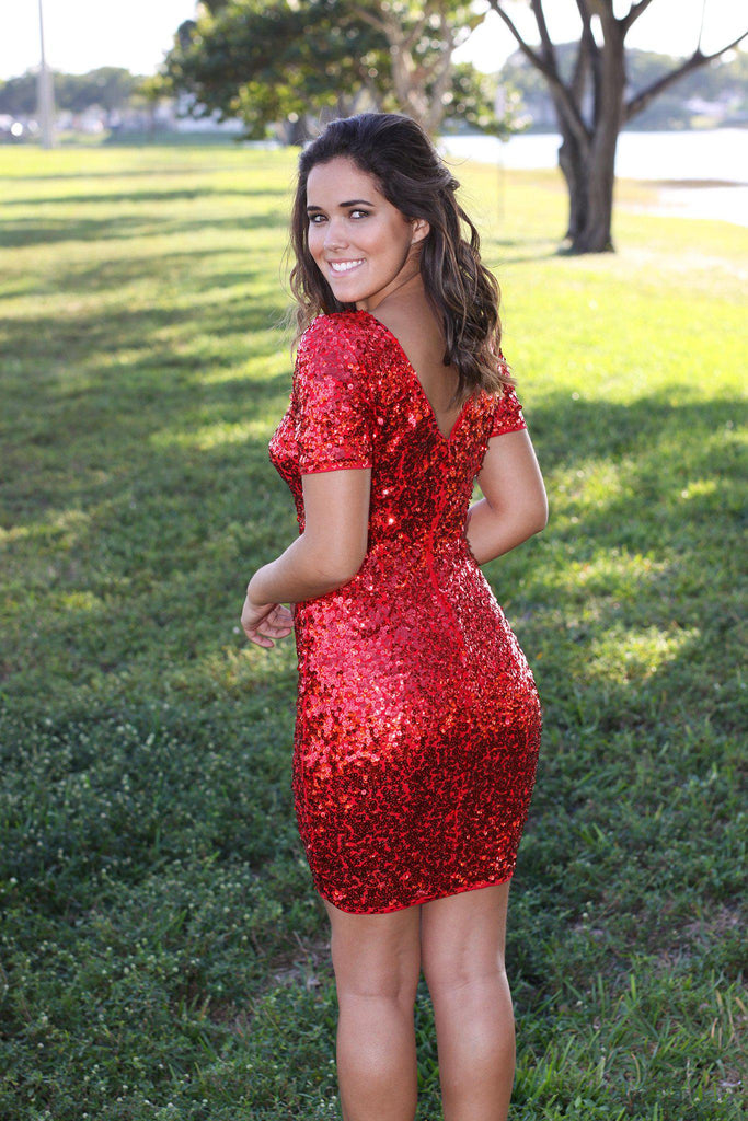 Red Sequined Short Dress Red Cocktail Dress Christmas Dress Saved