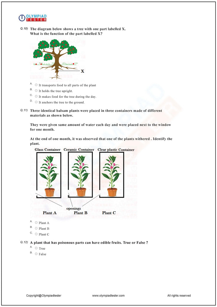 Cbse Class 2 Science Hots Pdf Worksheets On Plants Olympiad Tester