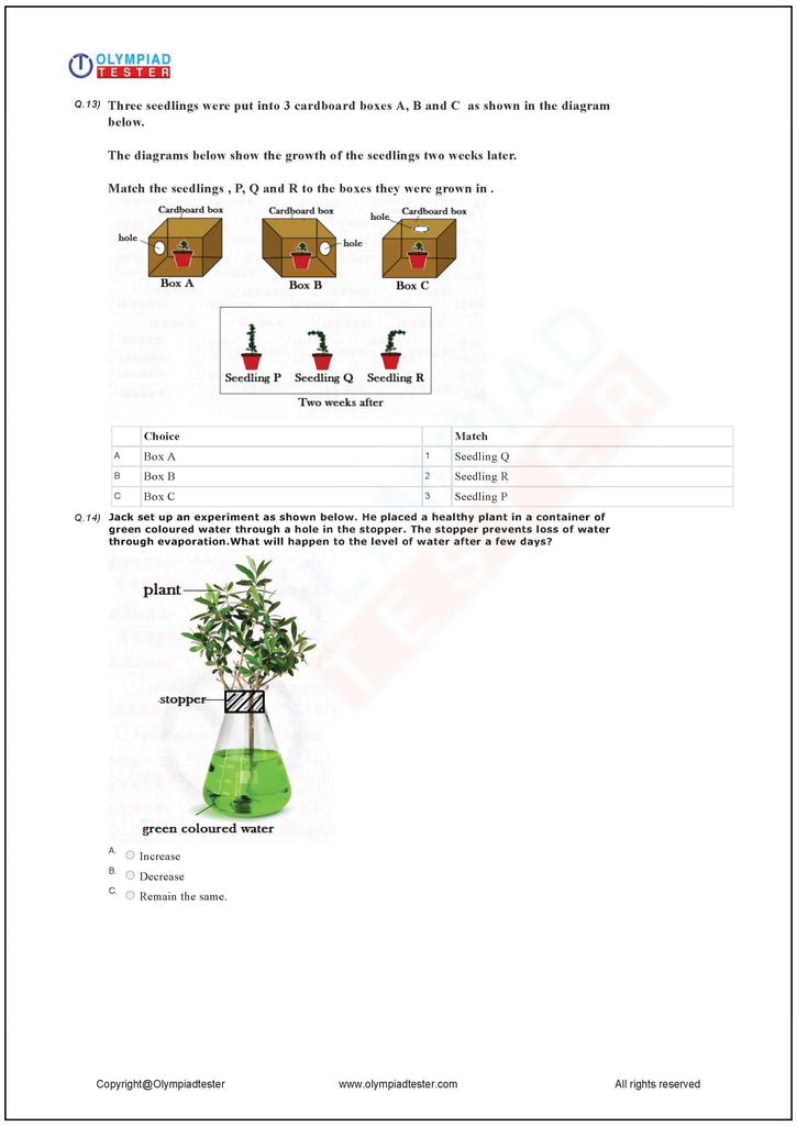 Cbse Class 2 Science Hots Pdf Worksheets On Plants Olympiad Tester