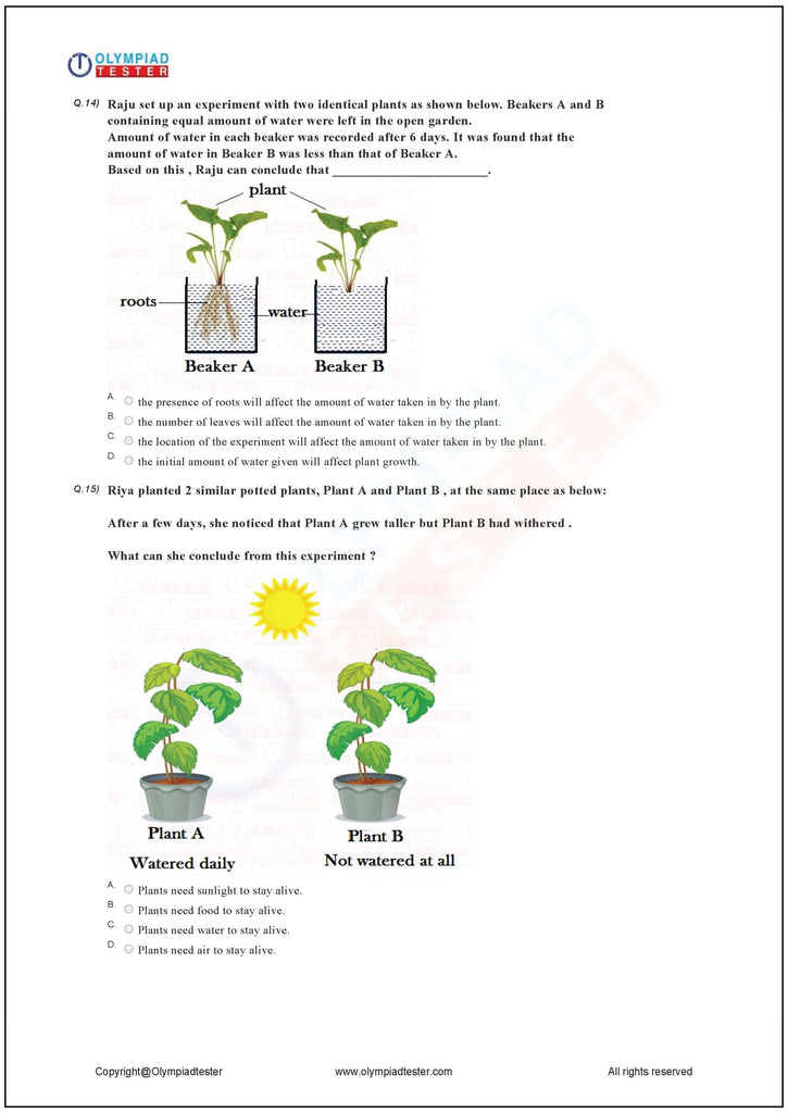 Cbse Class 2 Science Hots Pdf Worksheets On Plants Olympiad Tester