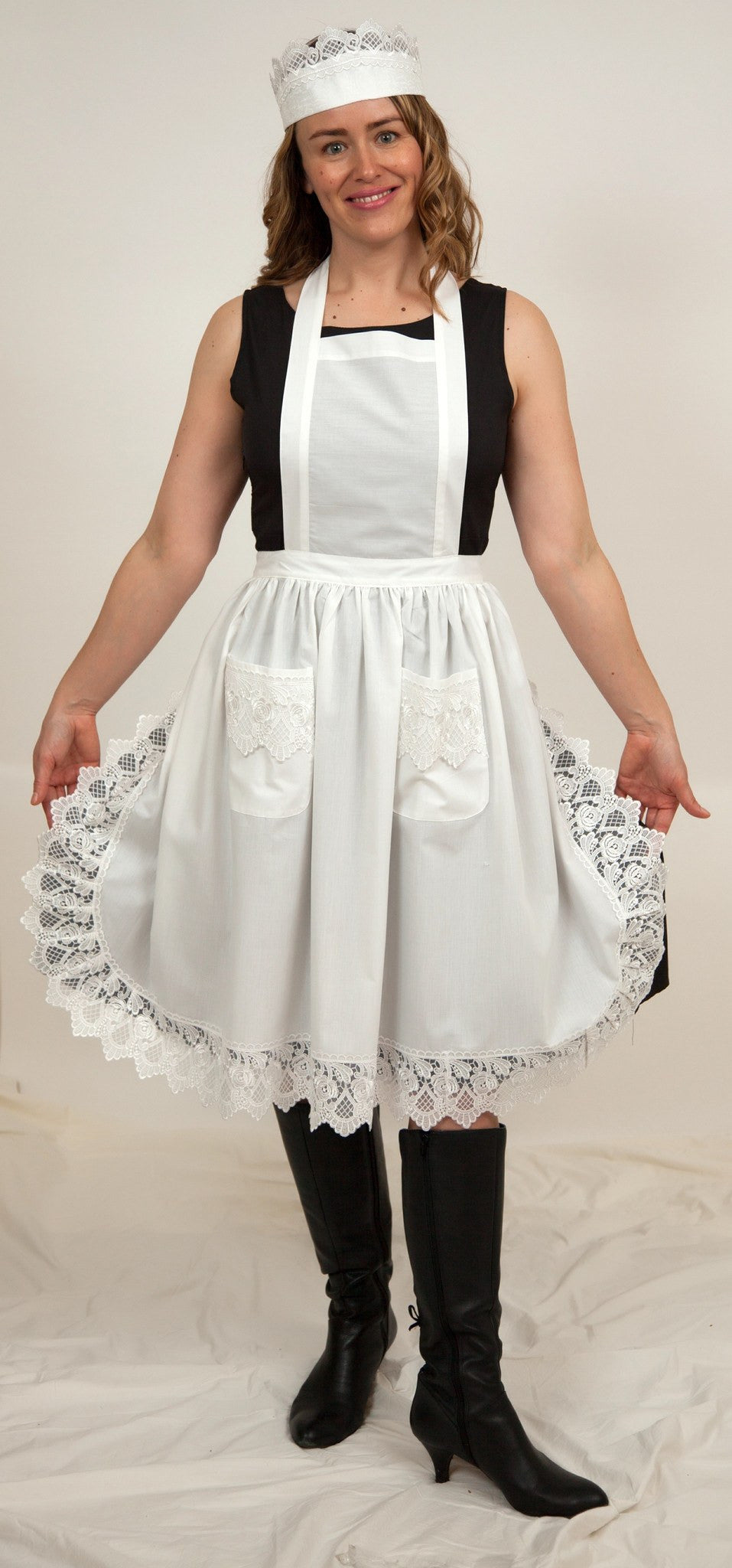 White Lace Headband And Full Ecru Apron Maid Costume Germantoutlet