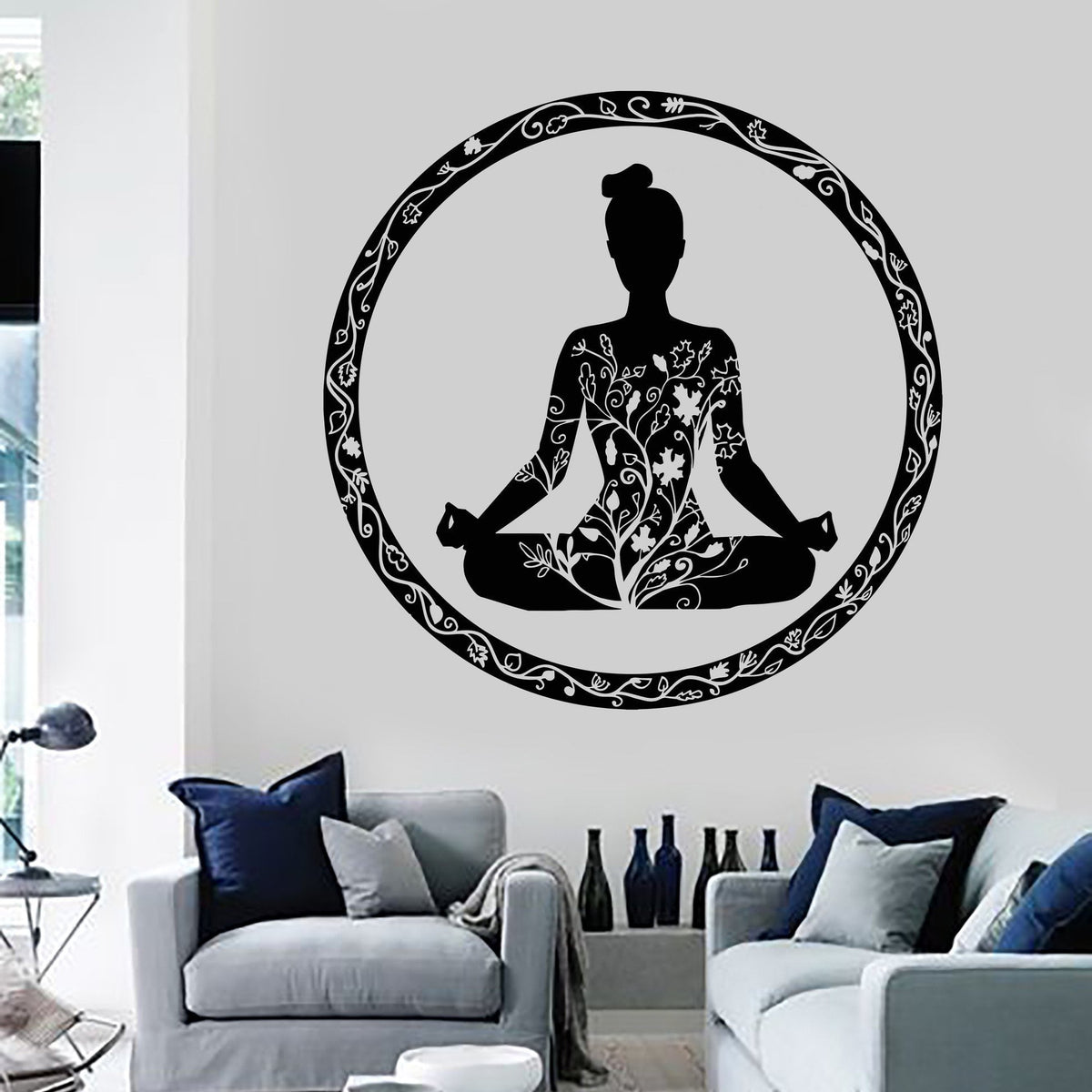 Vinyl Wall Decal Yoga Meditation Room Circle Ornament Buddhism Sticker