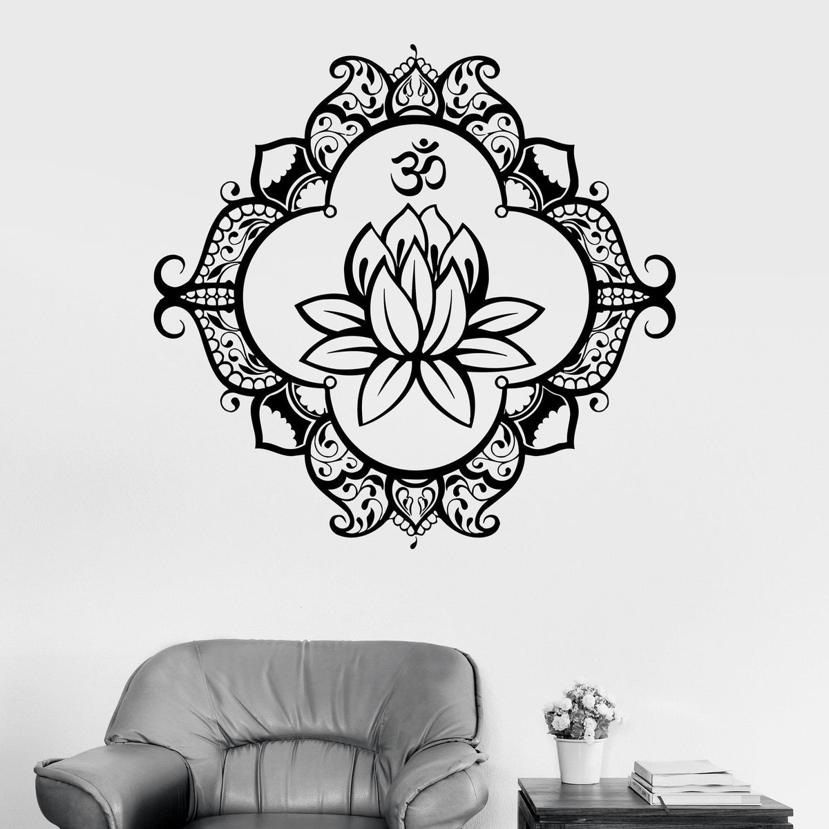 Vinyl Wall Decal Lotus Mandala Ornament Buddhism Bedroom Sticker Uniqu