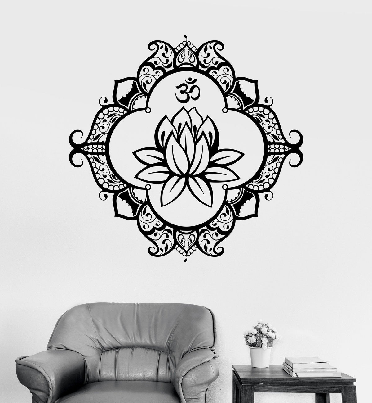 Vinyl Wall Decal Lotus Mandala Ornament Buddhism Bedroom Sticker Uniqu