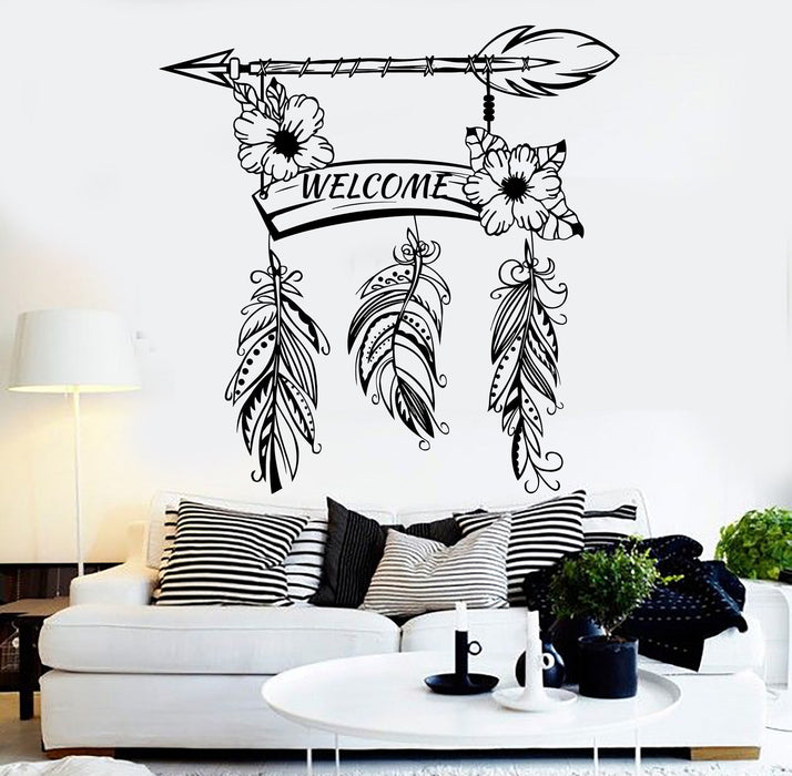 Vinyl Wall Decal Welcome Feathers Home Decoration Room Stickers Mural