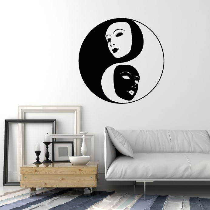 Vinyl Wall Decal Yin Yang Symbol Buddhism Face Masks Theater Stickers