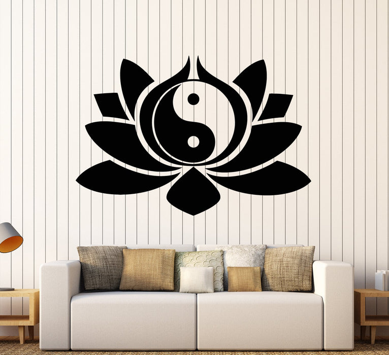 Vinyl Wall Decal Lotus Flower Yin Yang Symbol Buddhism Yoga Stickers U