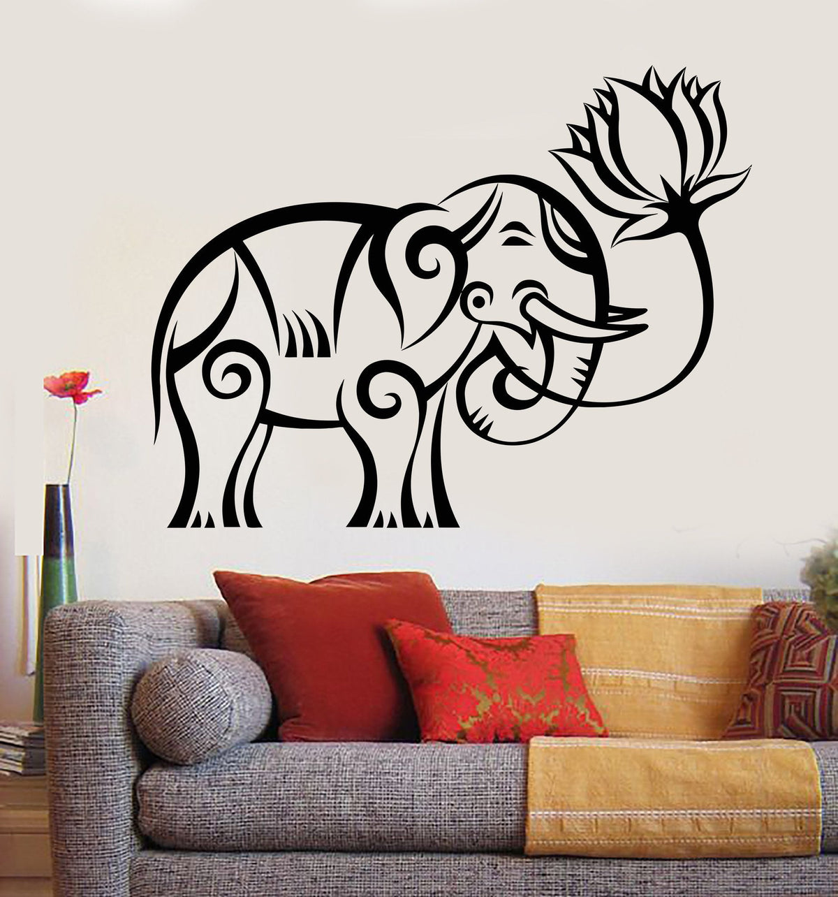 Vinyl Wall Decal Indian Elephant Lotus Religion Buddhism Stickers Uniq