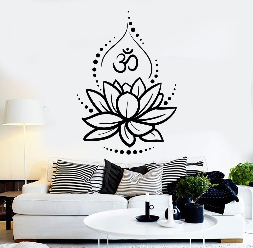 Vinyl Wall Decal Lotus Flower Yoga Hinduism Hindu Om Symbol Stickers U