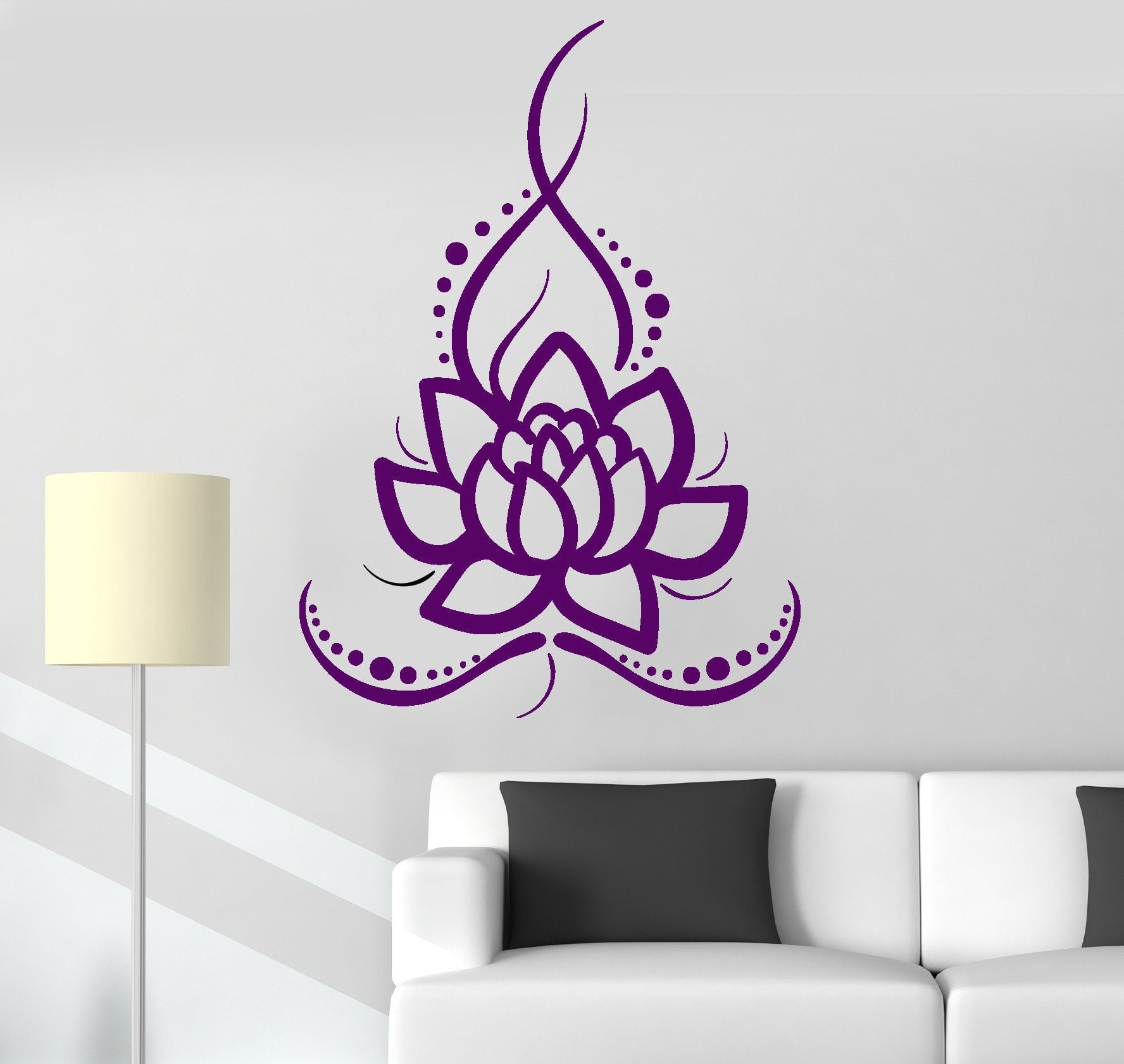 Vinyl Wall Decal Lotus Flower Ornament Buddhism Floral Decor Stickers