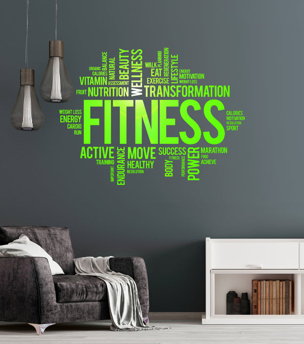 Vinyl Wall Decal Fitness Words Cloud Healthy Lifestyle Wellness Gym Mo