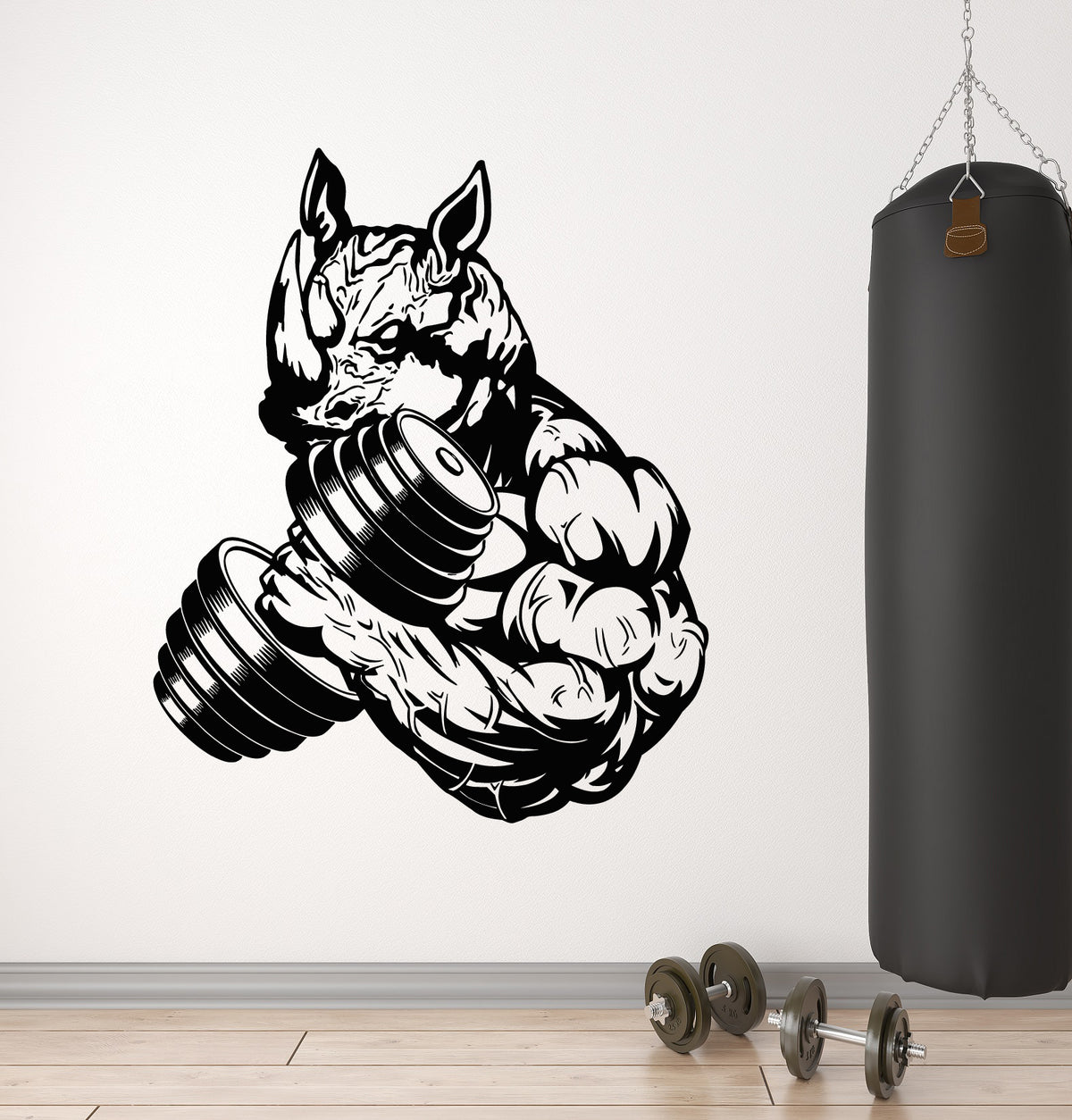 Vinyl Wall Decal Rhino Bodybuilder Muscles Gym Sports Stickers Mural