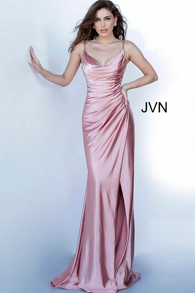 Jovani Jvn03104 Size 2 Hot Pink Ruched Satin Prom Dress Evening Gown C