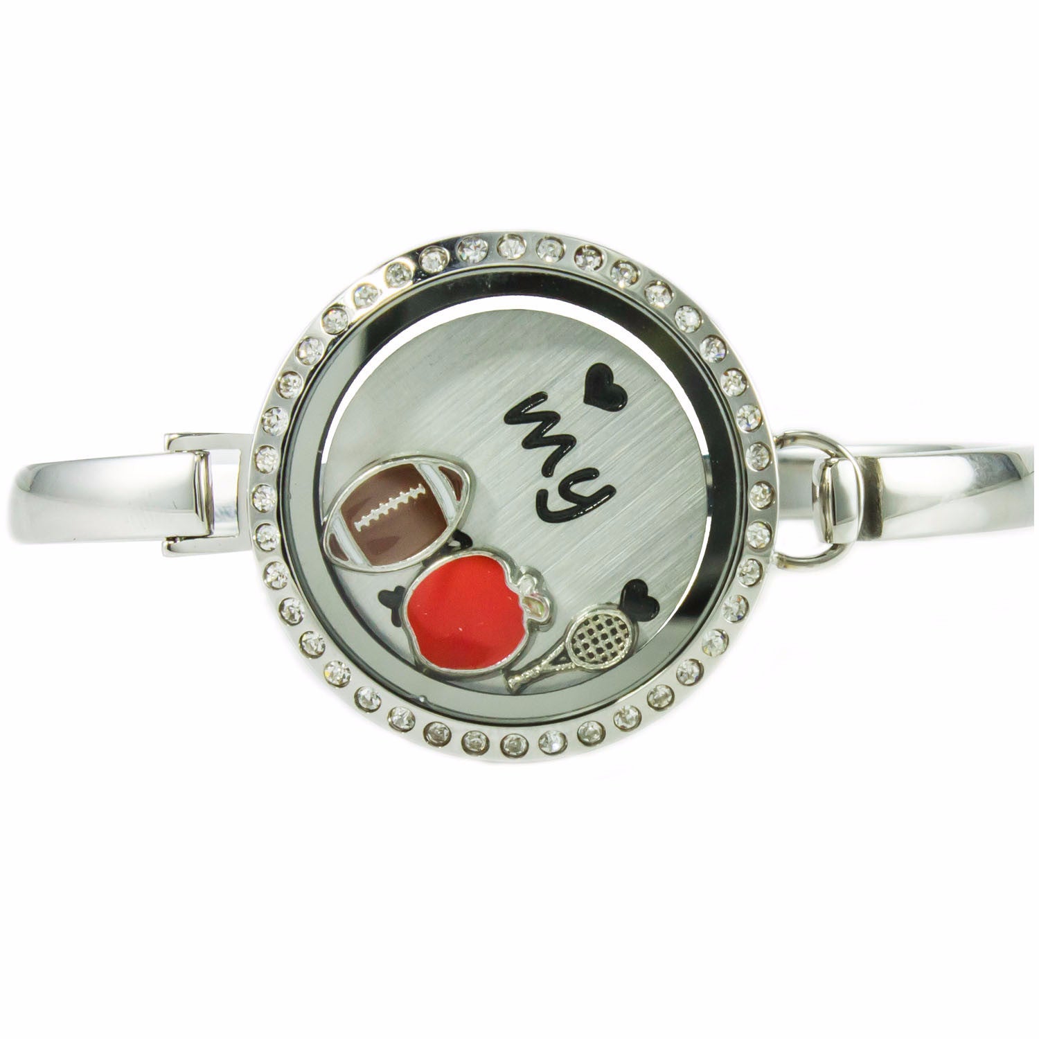 Floating Locket Bangle Bracelet With Choice Of 6 Charms And 1 Plate S