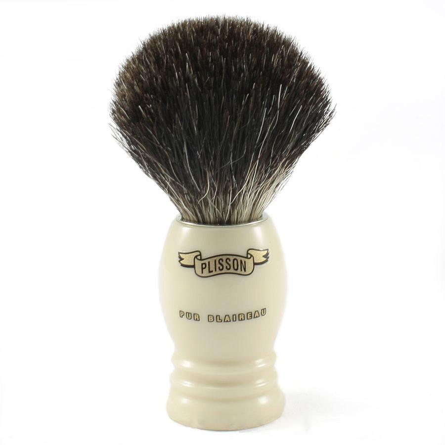 Plisson Pure Black Badger Shaving Brush Faux Ivory Handle Size 10