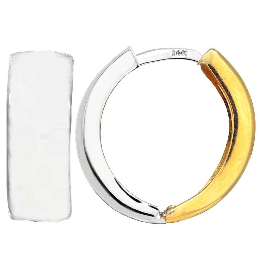 14k 2 Tone Gold Snuggable Huggie Reversible Earrings Diameter 15mm