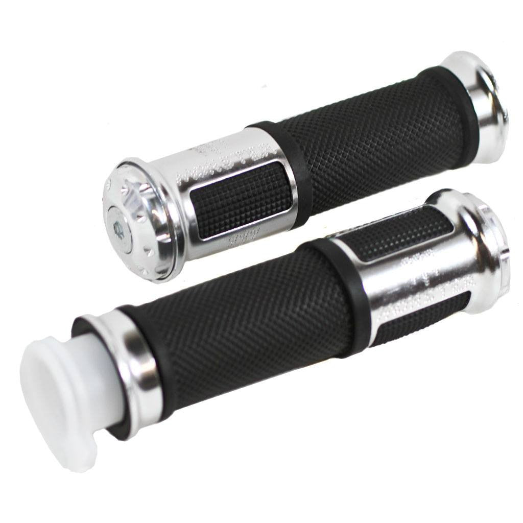 Racing Handlebar Twist Throttle Grips Silver Pair