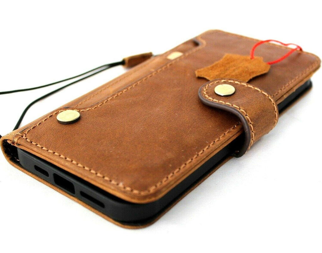 Genuine Soft Tan Leather Case For Apple Iphone 12 Pro Max Book Wallet