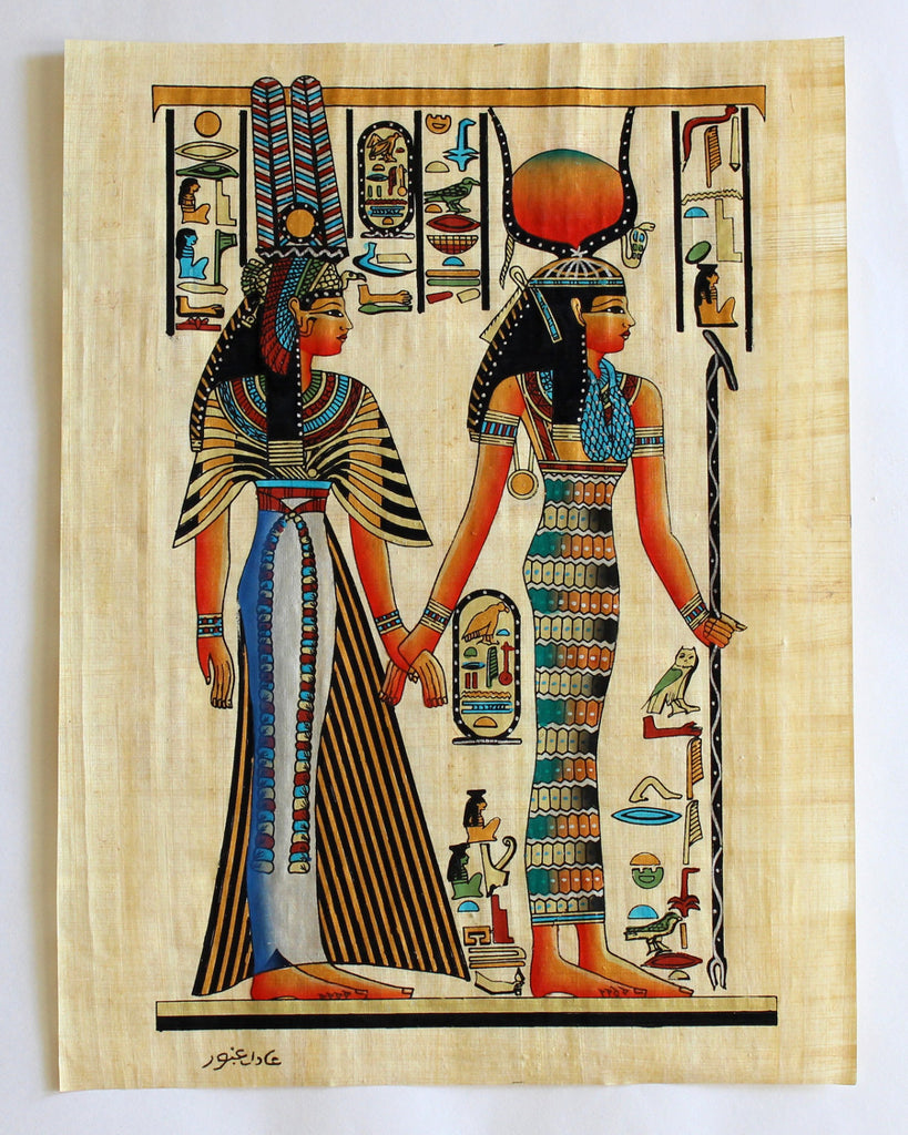 Isis And Queen Nefertari Ancient Egyptian Papyrus Painting Arkan