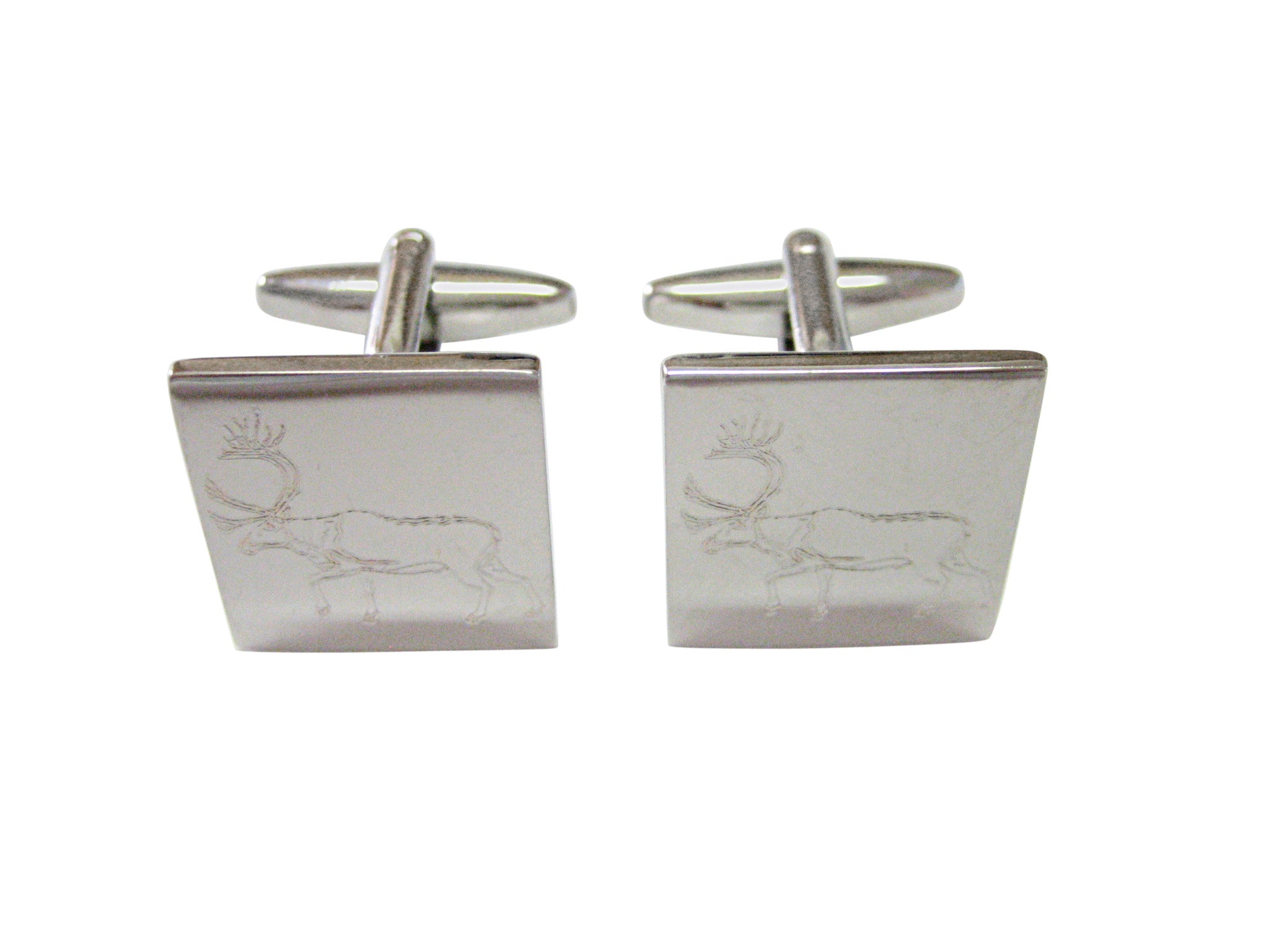 Silver Toned Etched Left Facing Moose Cufflinks Kiola Designs