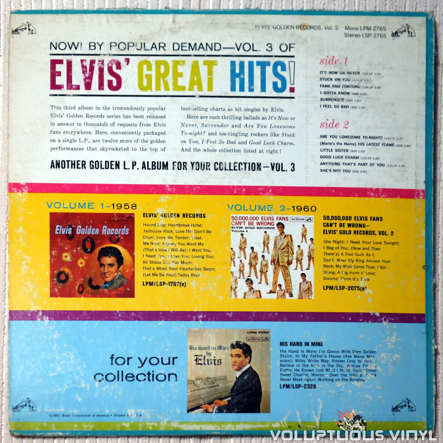 Elvis Presley ‎ Elvis Golden Records Vol 3 1976 Vinyl Lp