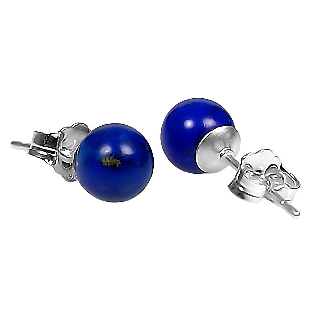 Lapis Lazuli Ball Stud Post Earrings 925 Sterling Silver