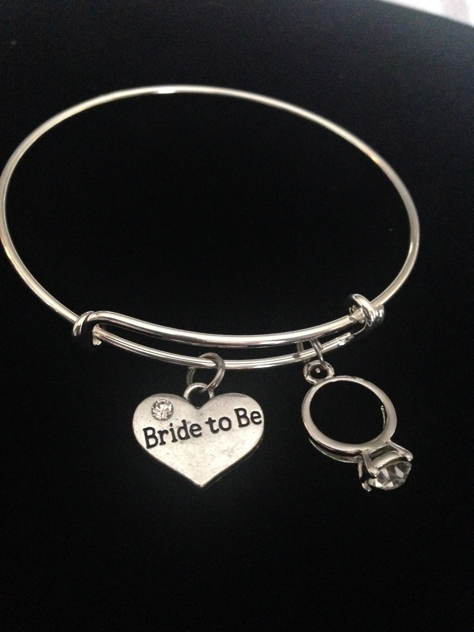 Bride To Be Silver Expandable Charm Bracelet Adjustable Wire Bangle Me