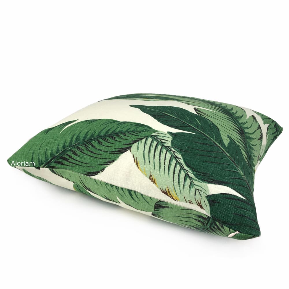 Banana Leaf Tropical Palm Leaves Green Linen Print Pillow Cover Aloriam