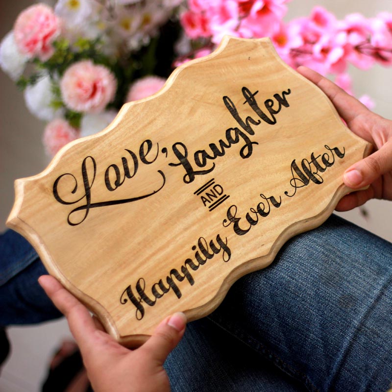 Love Laughter And Happily Ever After Wood Wedding Sign Wooden Wedding