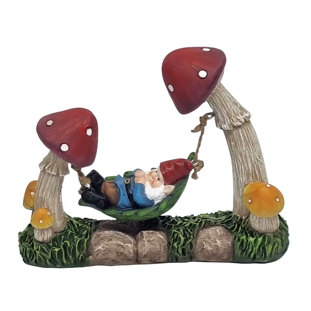 Gnome Sleeping On Mushroom Hammock Miniature Resin Gnome Figurine