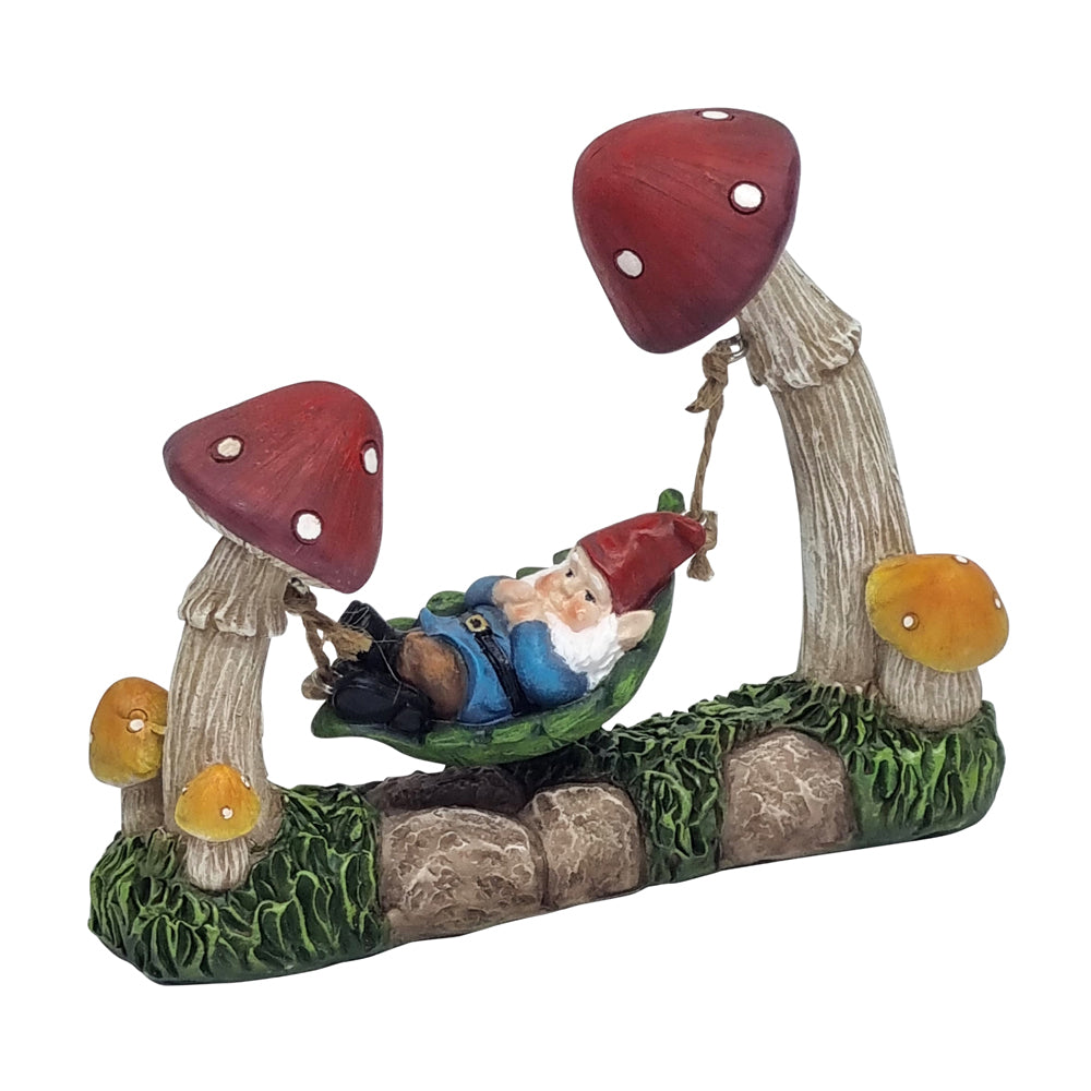 Gnome Sleeping On Mushroom Hammock Miniature Resin Gnome Figurine