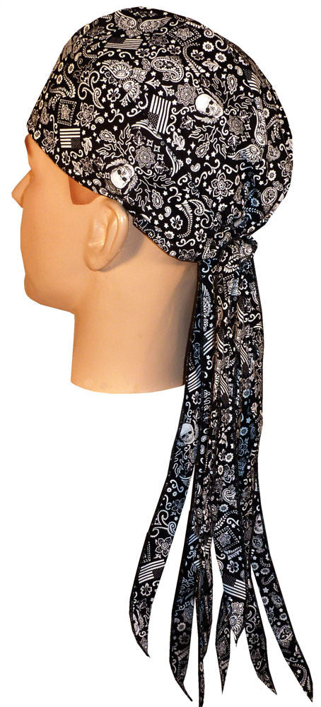 Black Paisley Doo Rag Rover Durag Long Tails And Sweatband Made In The