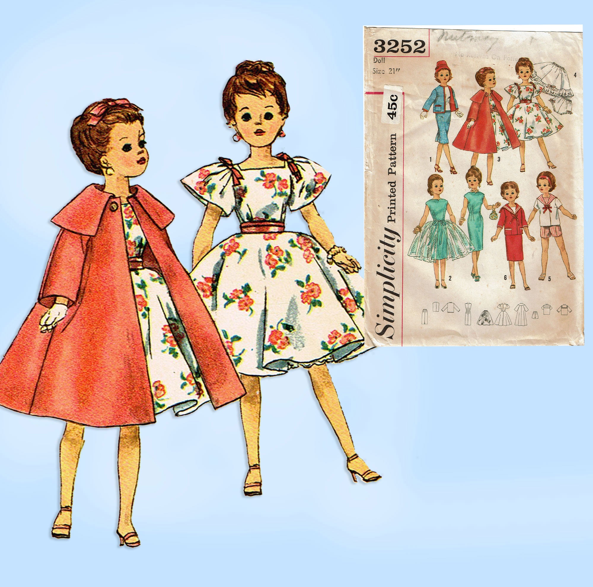 Simplicity 3252 1950s Cute 21in Miss Revlon Doll Clothes Set Vintage