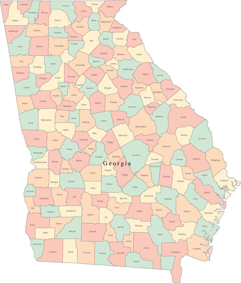 Georgia Counties Map Printable