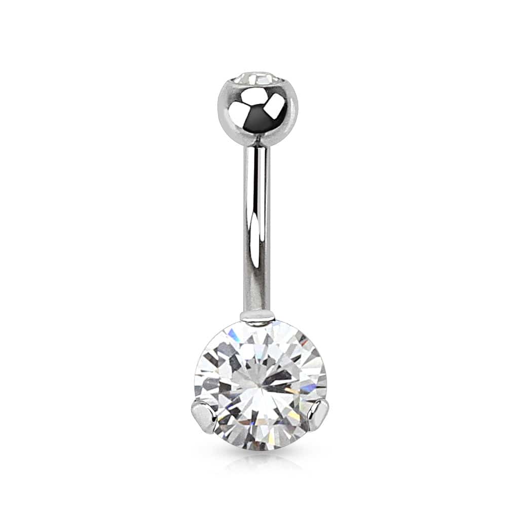 Classic White Cz 8mm Gem Surgical Steel Belly Button Navel Ring