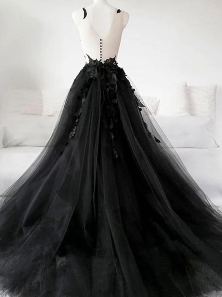 Black Tulle Lace Long Prom Dresses Black Tulle Lace Formal Evening Dr