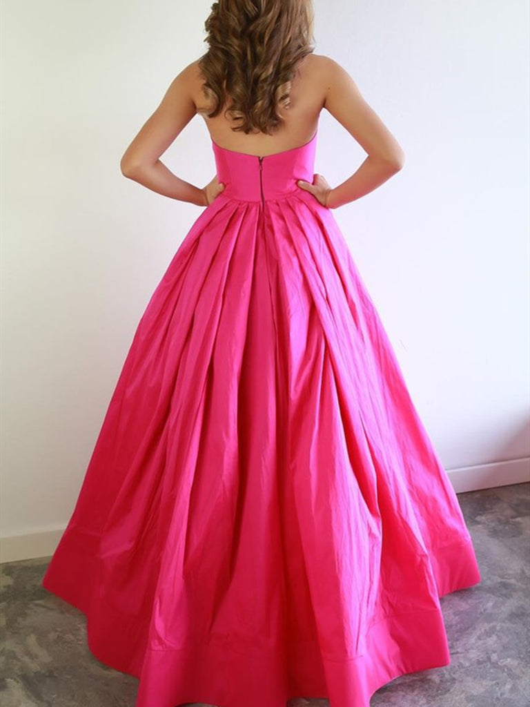 Strapless Hot Pink Satin Long Prom Dresses Hot Pink Satin Long Formal