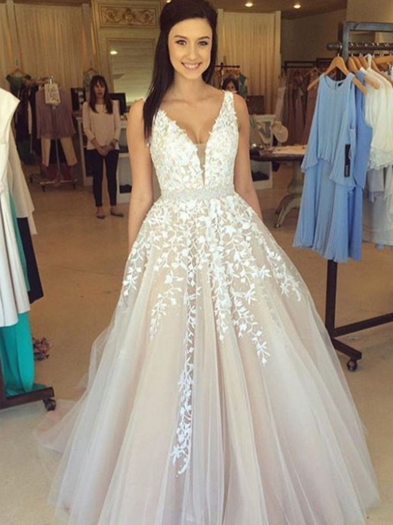 A Line V Neck Lace Wedding Dress Fashion Designer For Ladies Girls