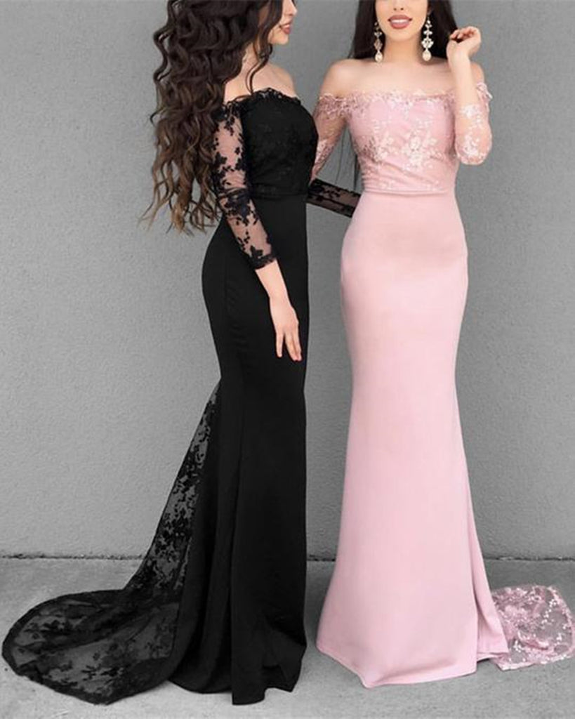 Custom Made Blackpink Mermaid Long Sleeves Lace Prom Dresses Lace Me