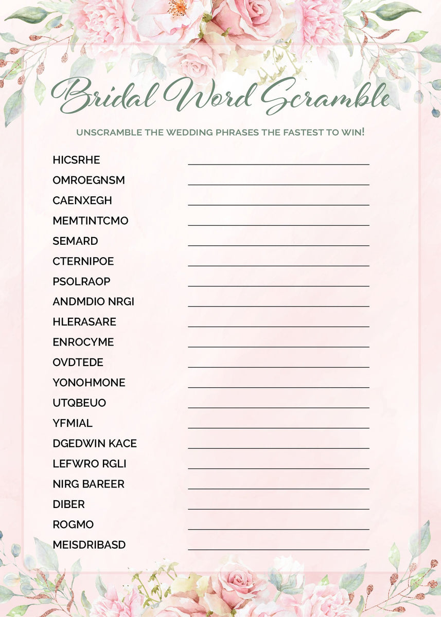 Free Printable Bridal Shower Games Word Scramble