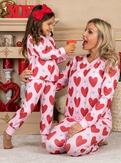 Mia Belle Girls Mommy And Me Valentines Day Themed Heart Print Button