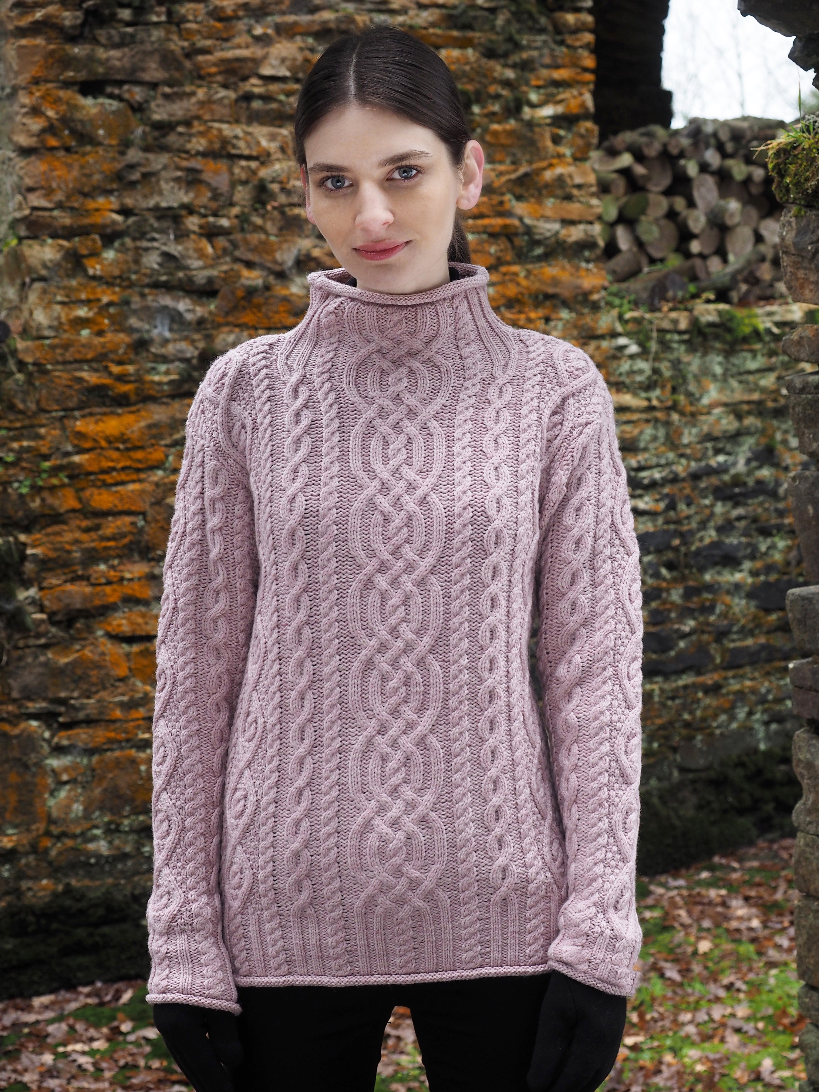 Super Soft Aran Funnel Neck Sweater The Irish Celtic Craft Shop