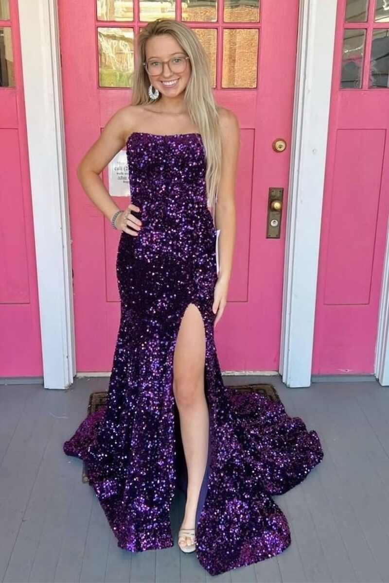 Burgundy Sequin Strapless Mermaid Long Prom Dress Gh2088 Girlhomeshops