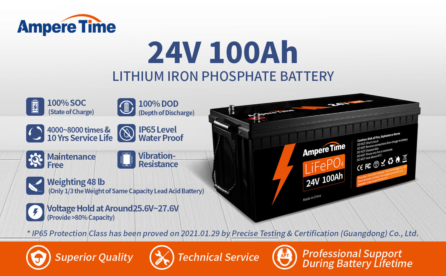 Ampere Time 24v 100ah 2560wh Lithium Lifepo4 Battery Amperetime Us