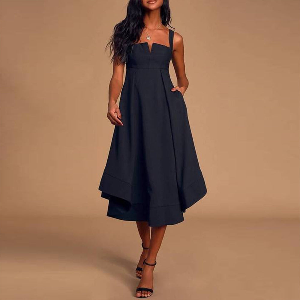 Chic Empire Waist Strap Deep Navy Midi Dress Capatee New