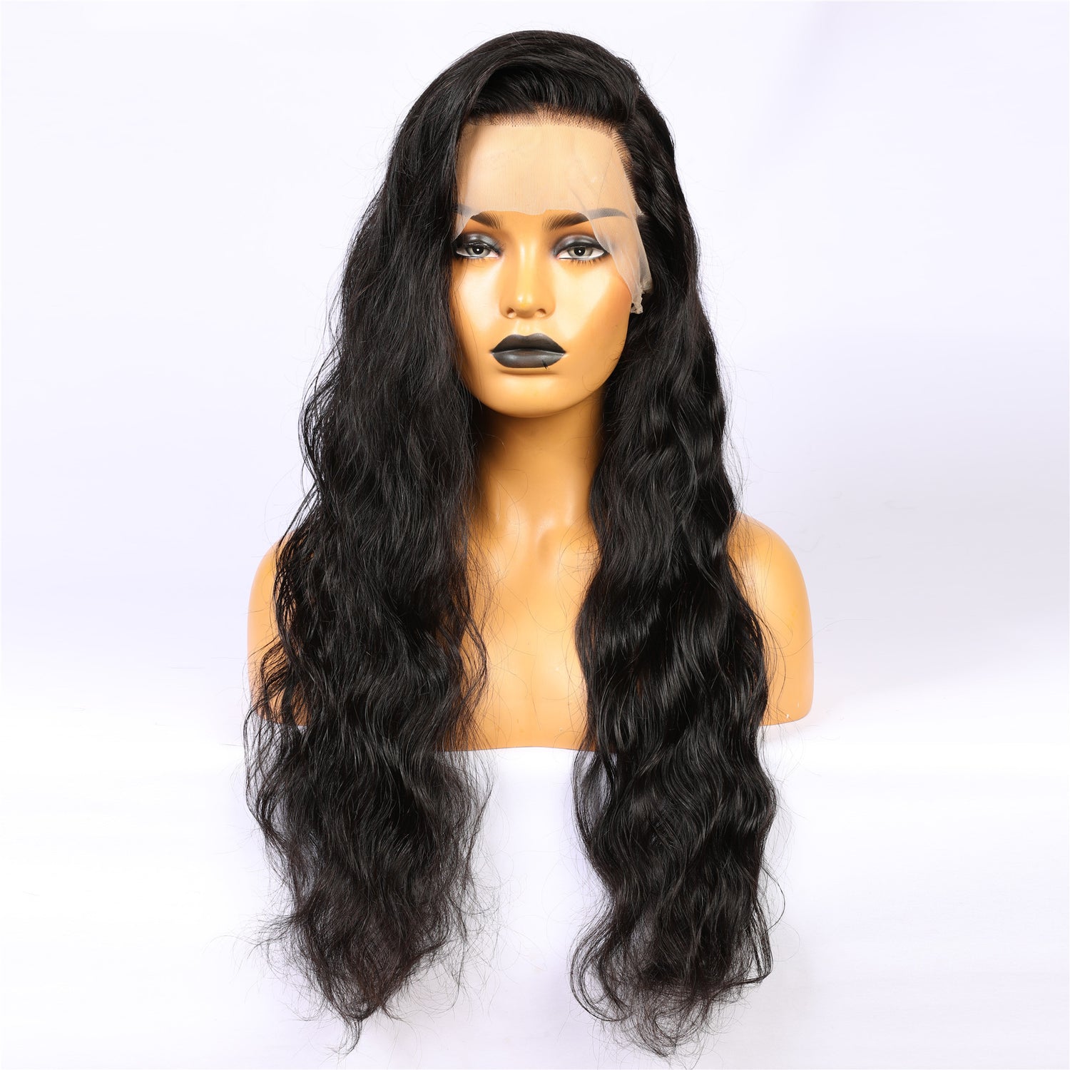 Real Human Hair Lace Front Wigs Black Color Natural Wave Style