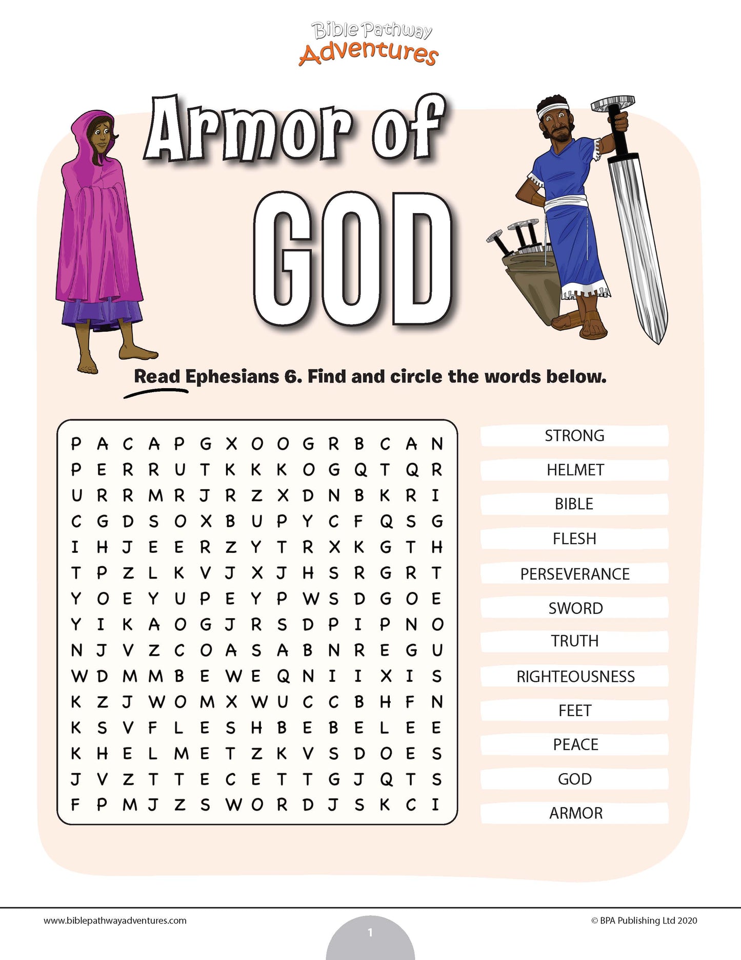 Armor Of God Word Search Bible Pathway Adventures