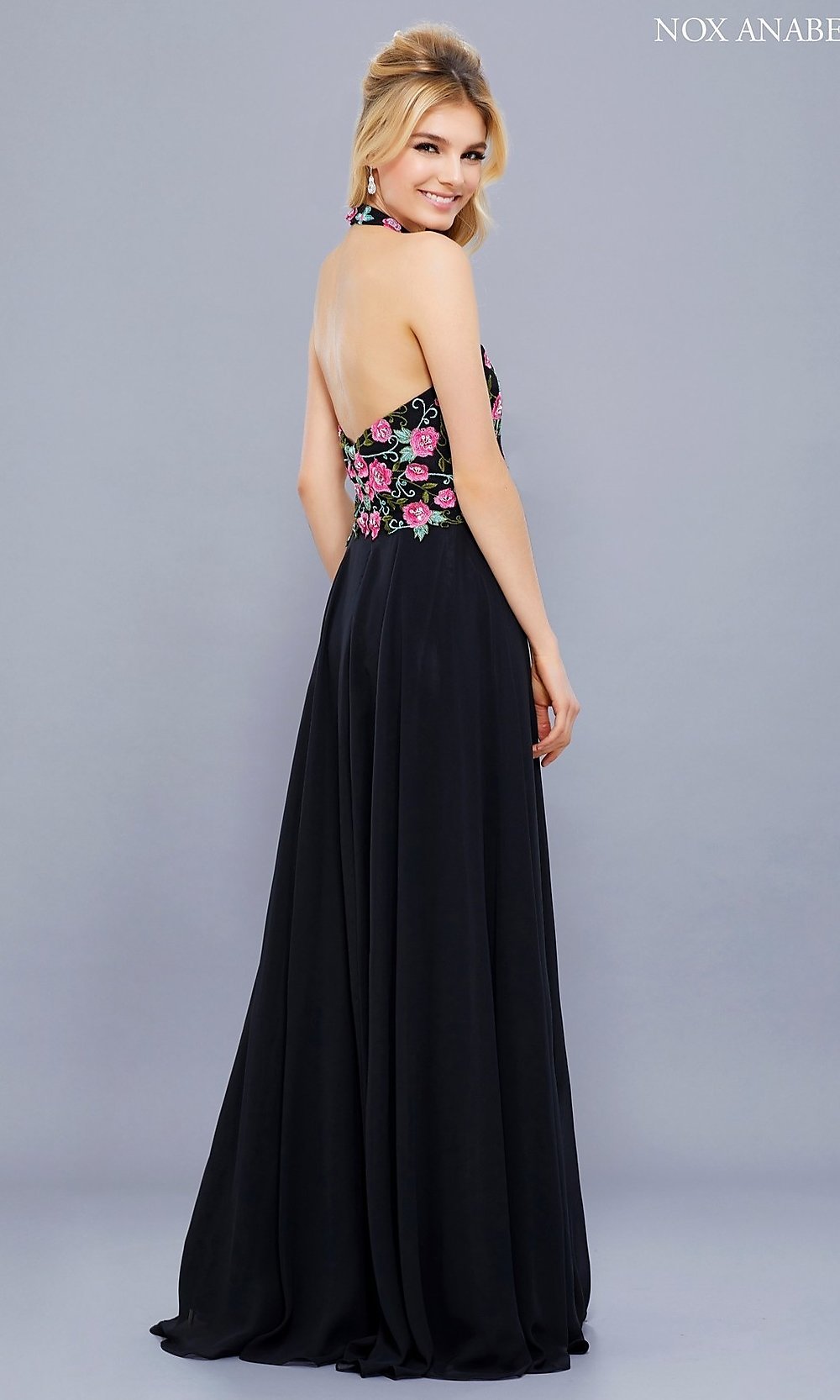 Long Halter Prom Dress With Embroidery Promgirl