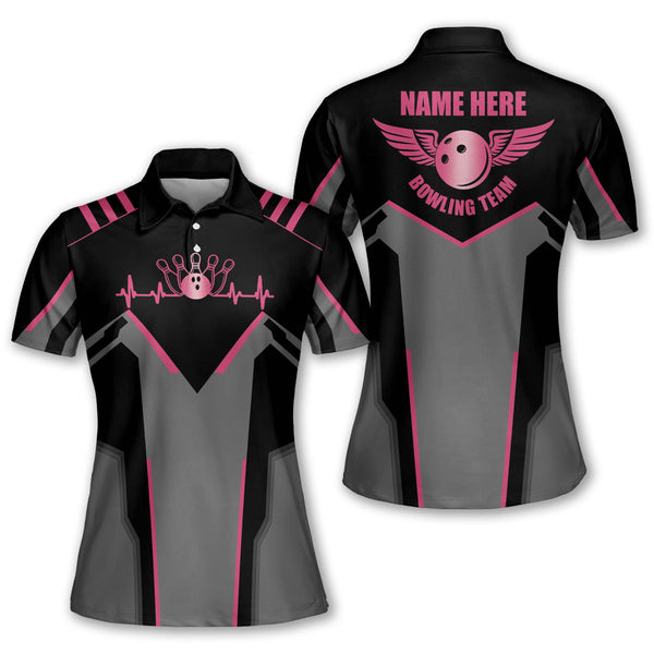 Tendpins Personalized Funny Heartbeat Pink Bowling Shirts For Women